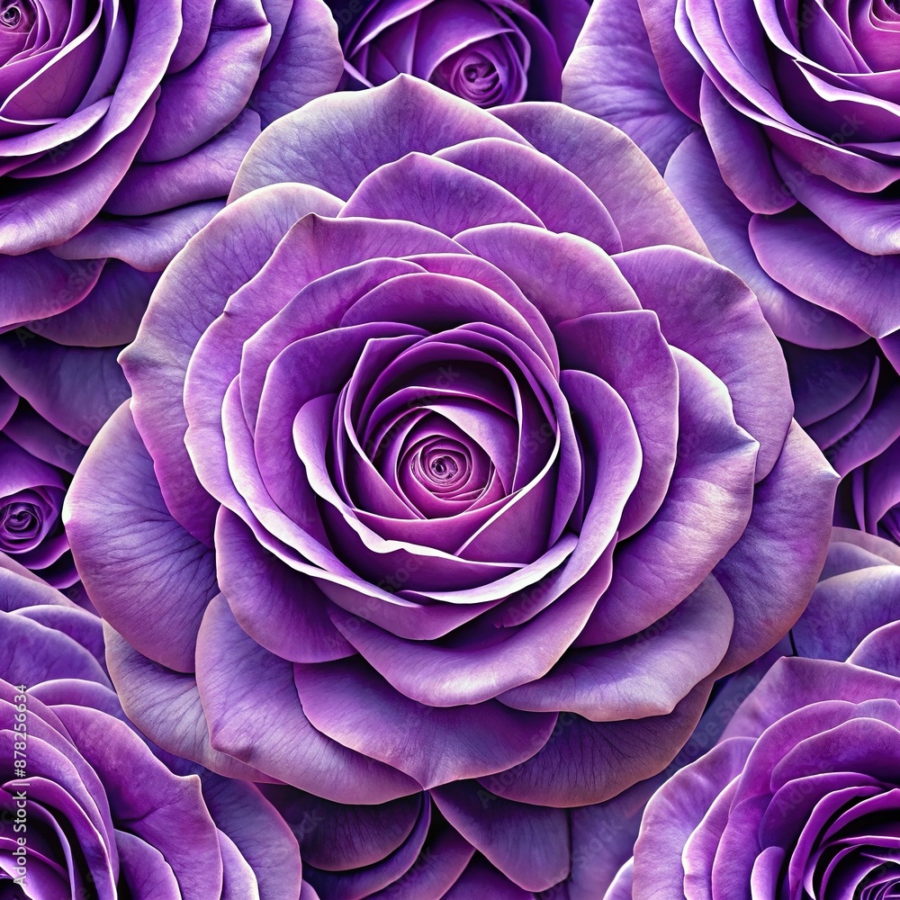 top view A huge purple rose bloomed in the garden seamless pattern ...