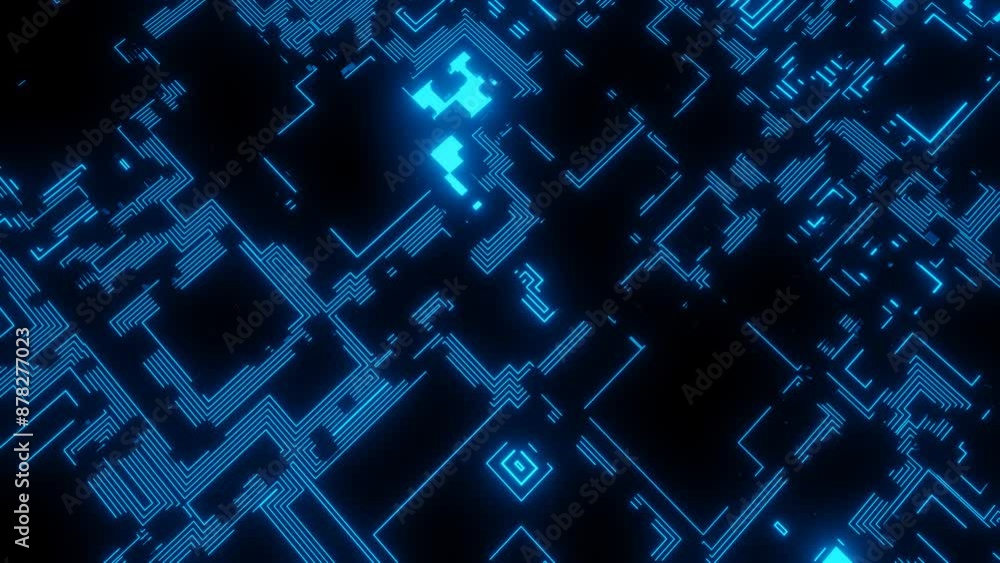 4k looped animation. Hi tech pattern on plane surface, neon glow ...