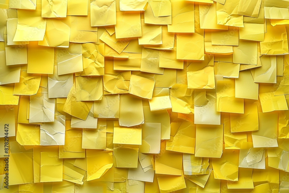 View a stack of yellow sticky notes from a top-down perspective ...