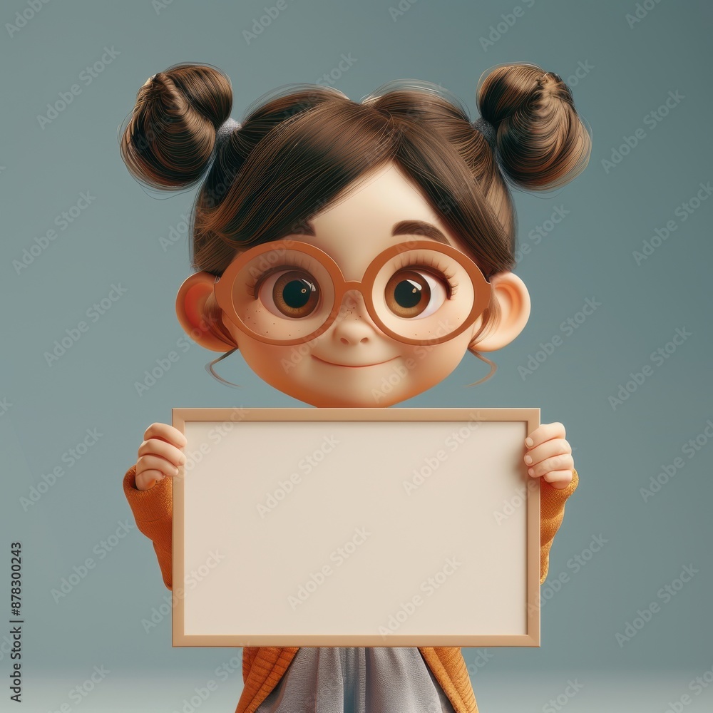 Cute Cartoon Girl Holding Blank Sign Stock Illustration | Adobe Stock