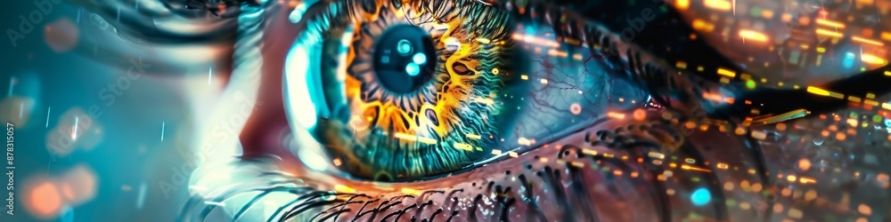 Close-Up of Human Eye with Futuristic Digital Graphics Overlaying the ...