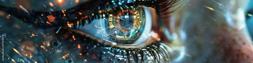 Close-Up of Human Eye with Futuristic Digital Graphics Overlaying the ...