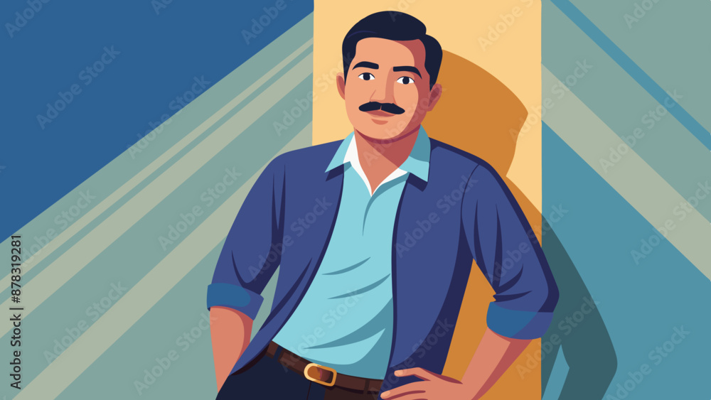 Indian man with a handlebar mustache in his 30s, dressed in a business ...