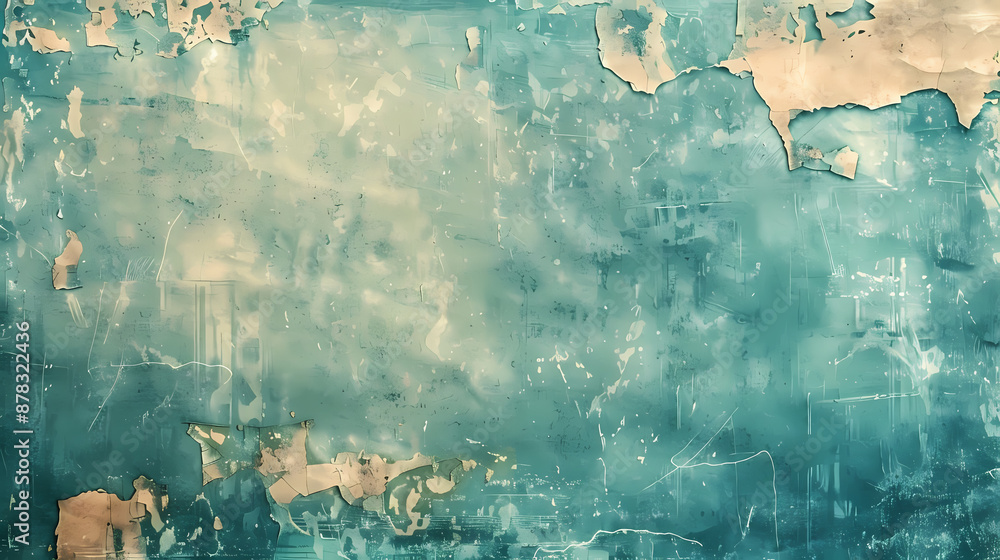 Vintage world map with peeling paint effect in a teal and beige color palette. Stock ...