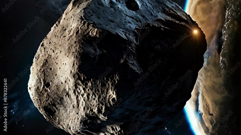 Dramatic Scene Depicting Massive Asteroid Heading Towards Earth With A