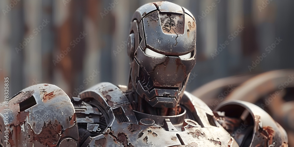 Iron Robot Standing Tall in Futuristic Sci-Fi Setting, Advanced Iron ...
