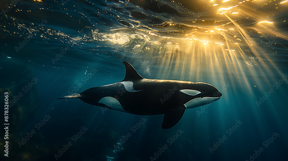 Orca or killer whale traveling on pacific ocean off the east coast of ...