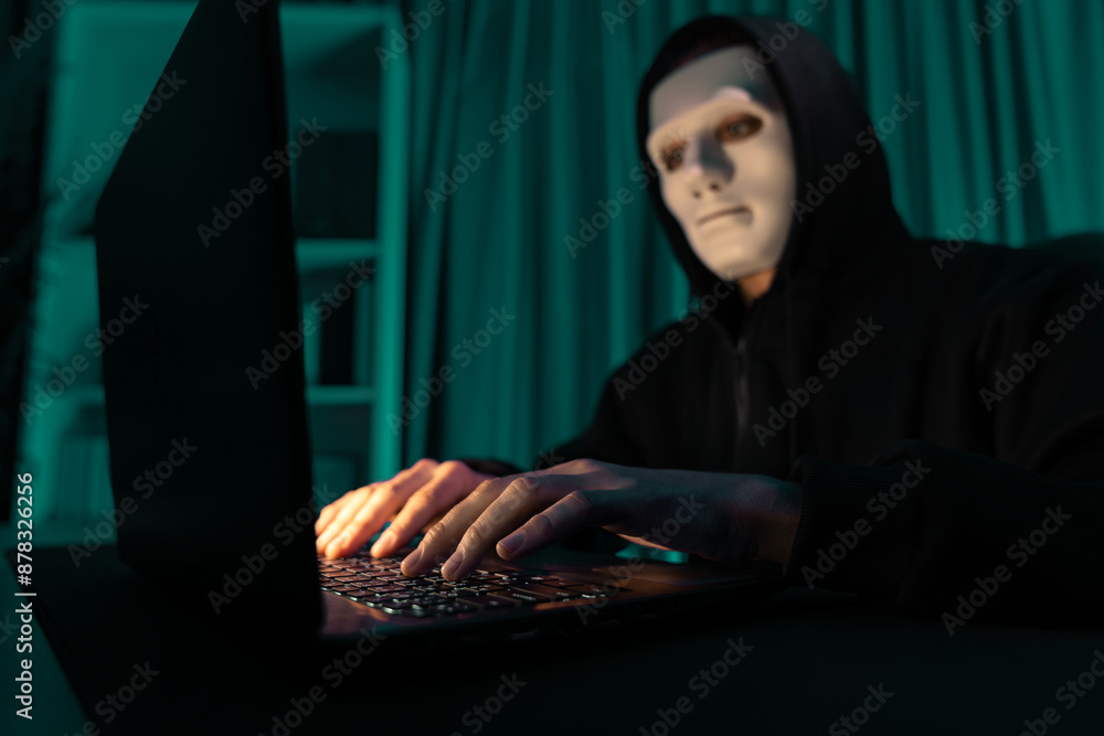 White Criminal Anonymous Mask Installing Coding Password Encryption By Programming Hack Trying