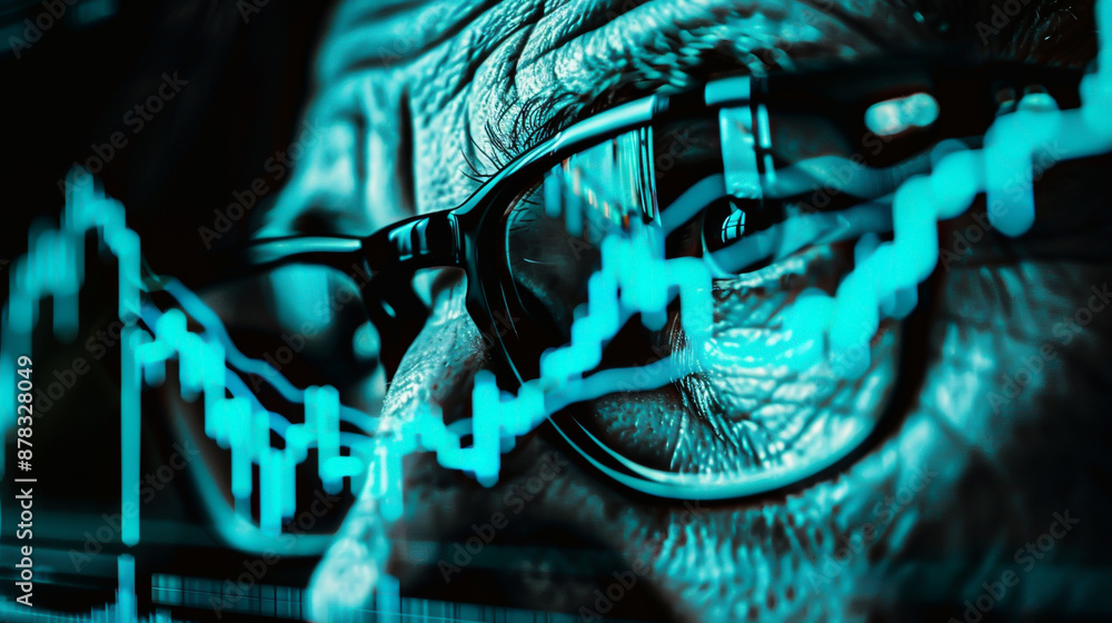 Economist analyzing graphs, focused expression, front view, showcasing ...