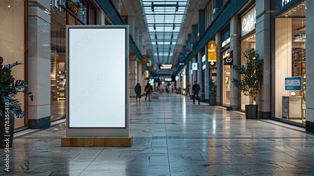 Blank white mockup signboard in a bustling business mall, with ...