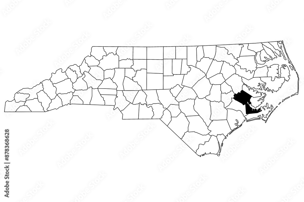 Map of craven County in North Carolina state on white background ...