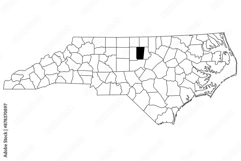 ภาพประกอบสต็อก Map of orange County in North Carolina state on white ...