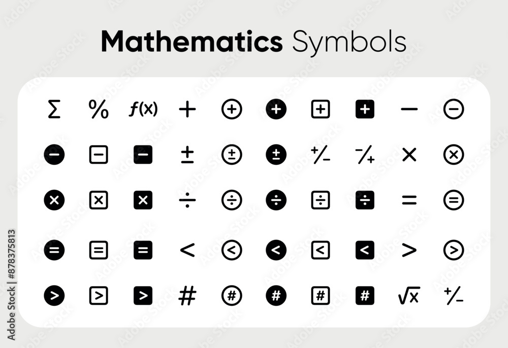 Math symbols, icon set. mathematical calculations. Collection of icons ...