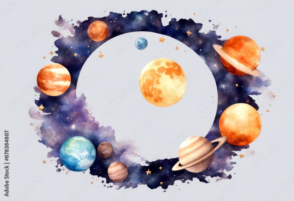 planet moon clipart clip space frame watercolor wreath galaxy art ...