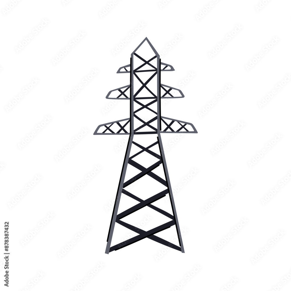 voltage electric pylon cartoon. pole industry, line grid, cable ...