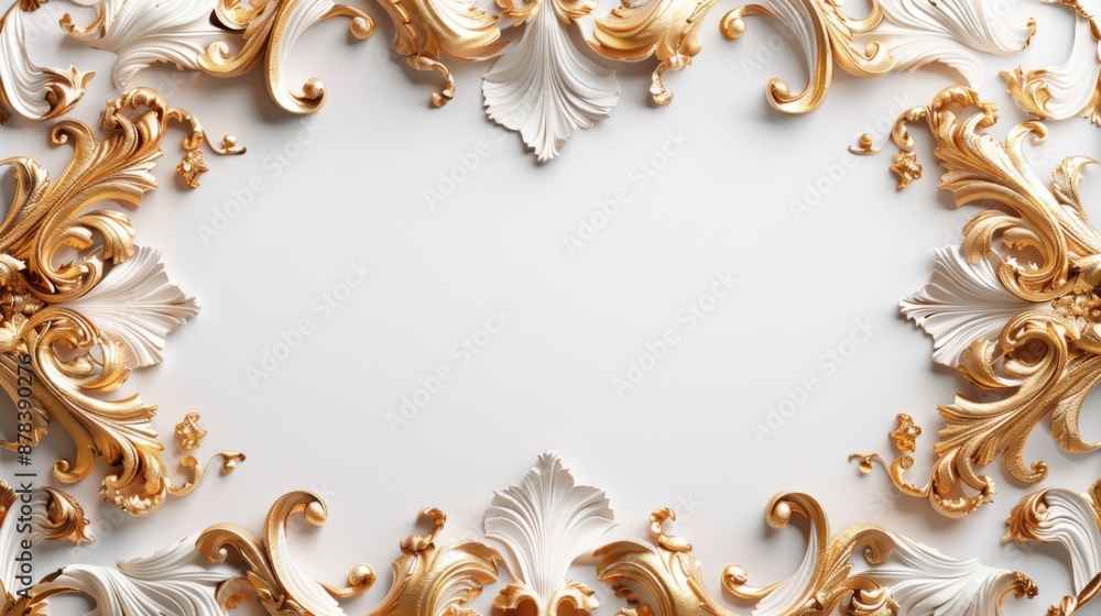 Gold relief frame featuring a floral pattern in baroque or rococo style ...