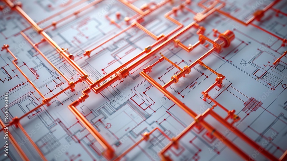 Blueprints with fire protection plans outline fire alarm locations ...