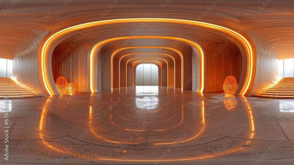 An 8K HDRI spherical environment panorama of a modern, high-contrast ...