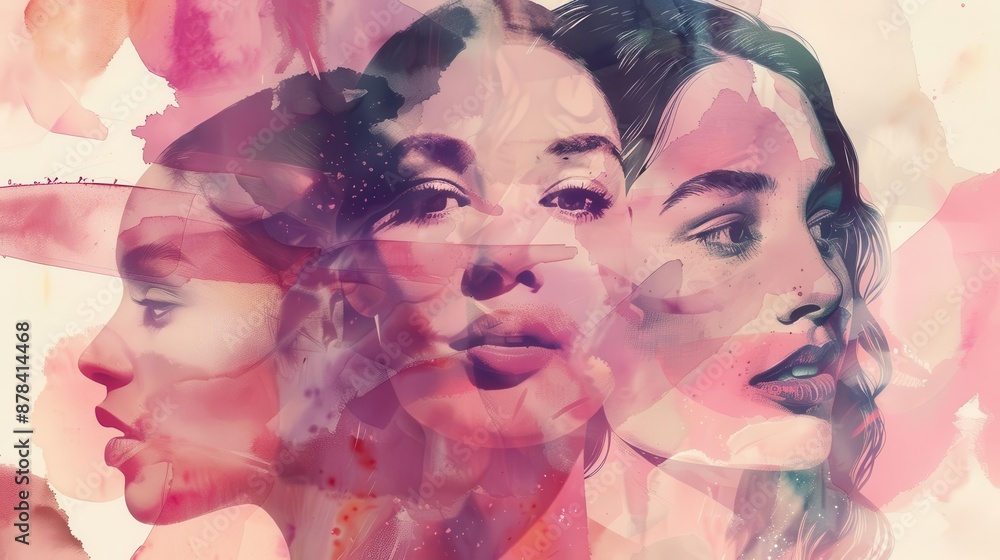 elegant watercolor illustration featuring a collage of diverse womens ...