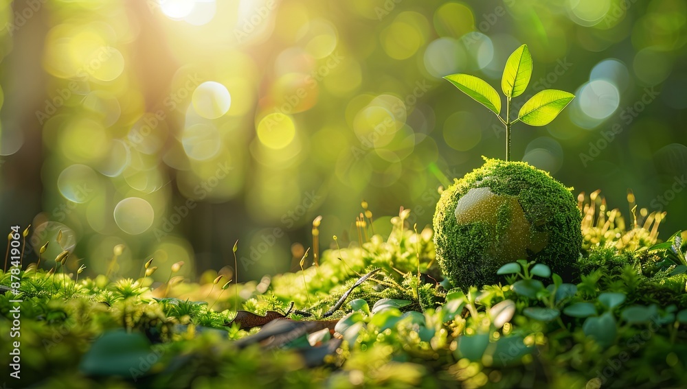 Lush Green Planet Earth with Tree Growing on Moss in Forest Nature ...