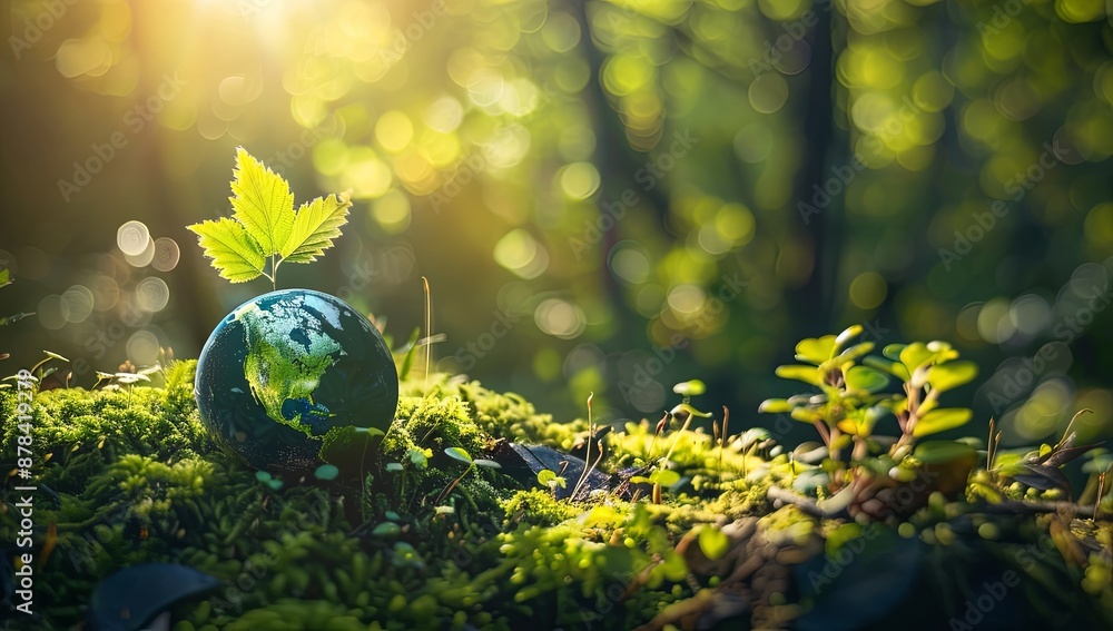 Lush Green Planet Earth with Tree Growing on Moss in Forest Nature ...