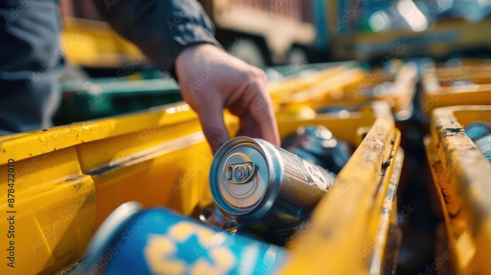 A close-up photograph of a waste management officer in uniform, sorting ...