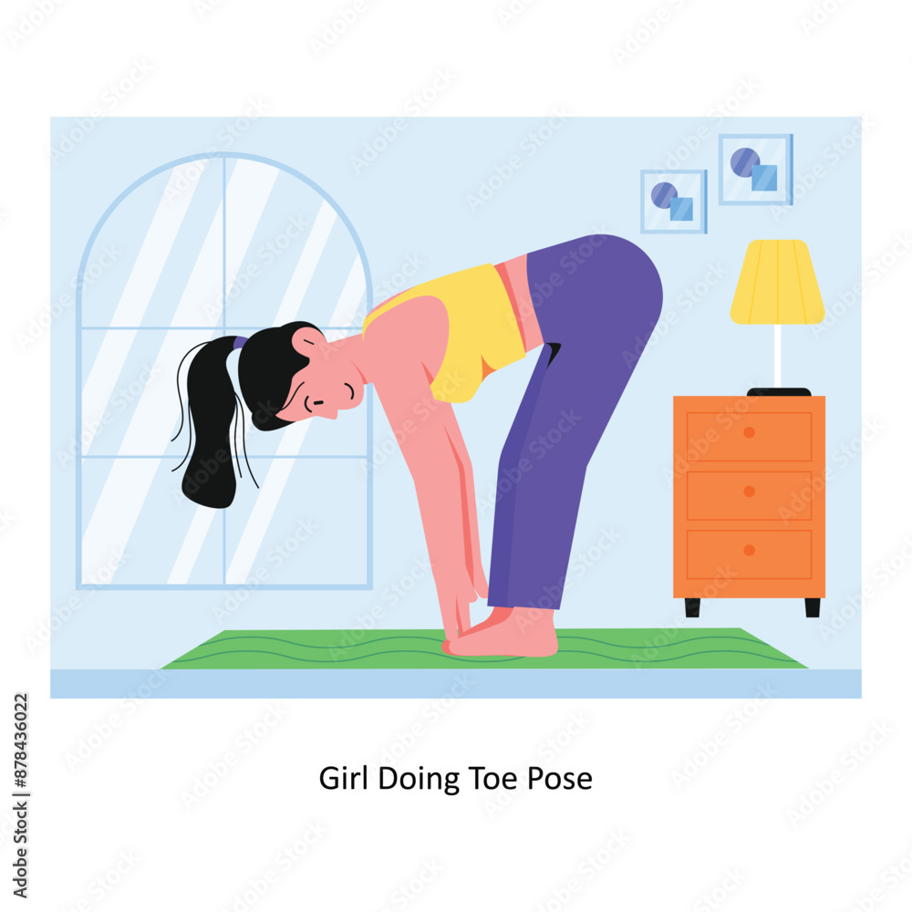 Girl Doing Toe Pose concept flat style stock illustration with ...