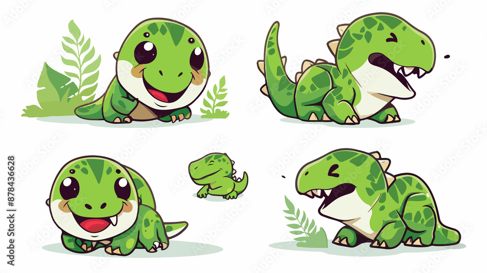 4 sets of iguana kawaii chibi Emoji character sticker emoticon smile ...