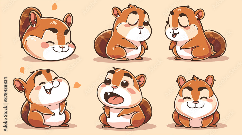 4 sets of chipmunk kawaii chibi Emoji character sticker emoticon smile ...