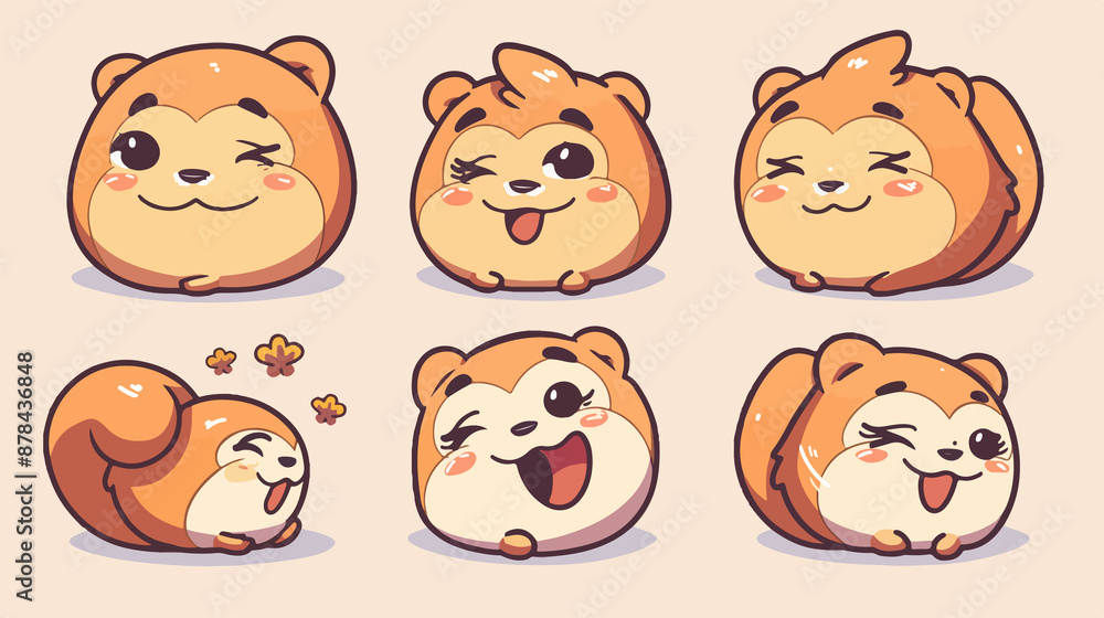 4 sets of chipmunk kawaii chibi Emoji character sticker emoticon smile ...