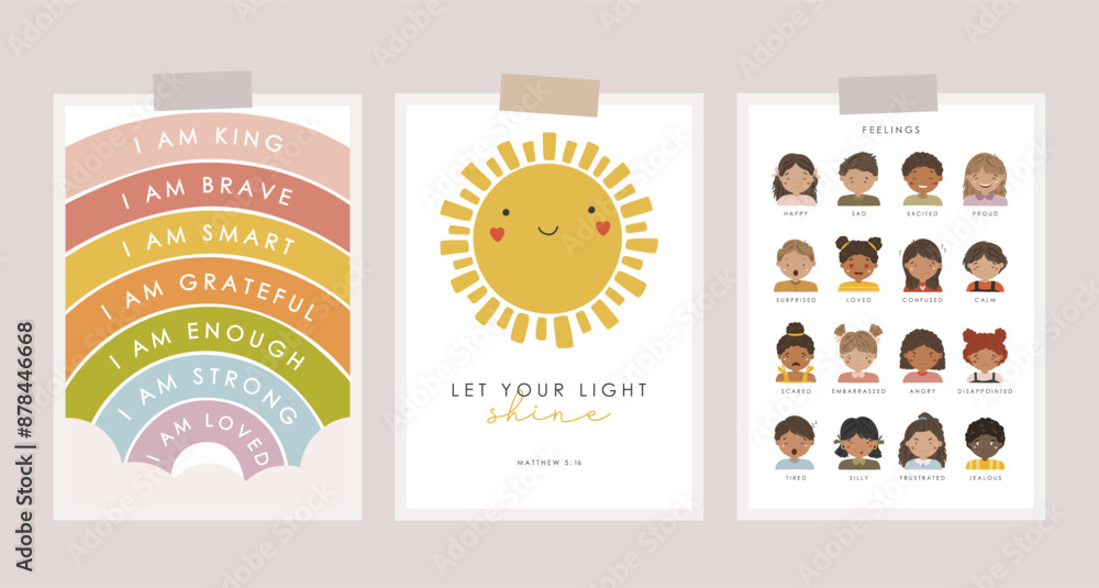 Set of 3 Educational Posters, Kids Wall Decor, Kindergarten Decor ...