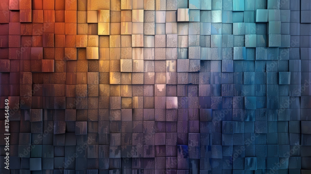 Abstract background with a wall of colorful 3D cubes. The cubes fade ...