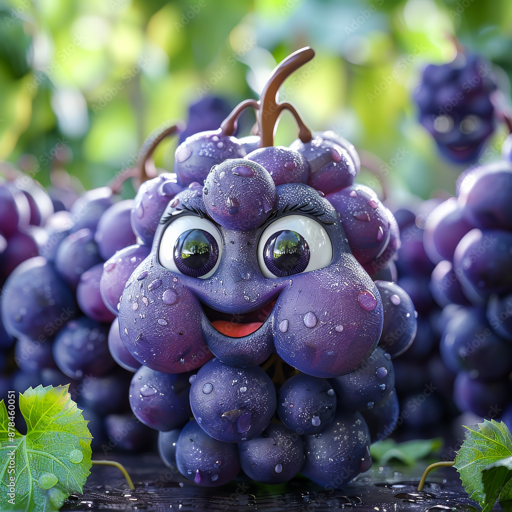 Kawaii Grapes. Generated image. A cute happy kawaii cartoon character ...