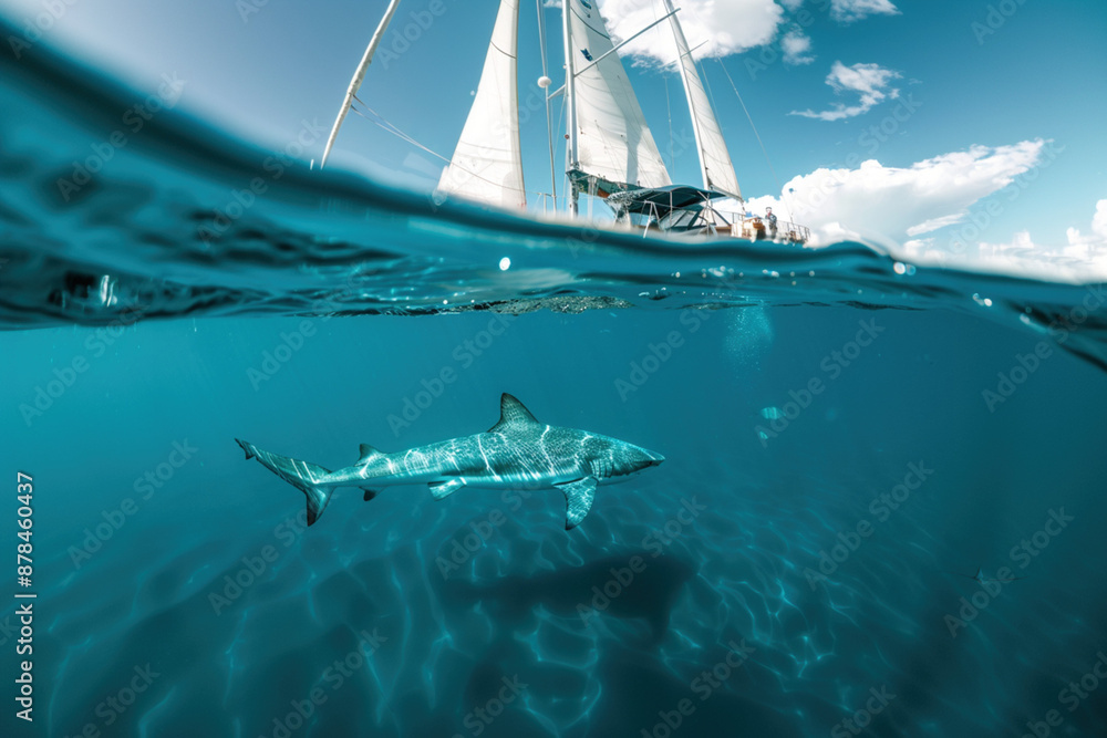 Natural habitat, dangerous and power of marine life under the deep blue ...