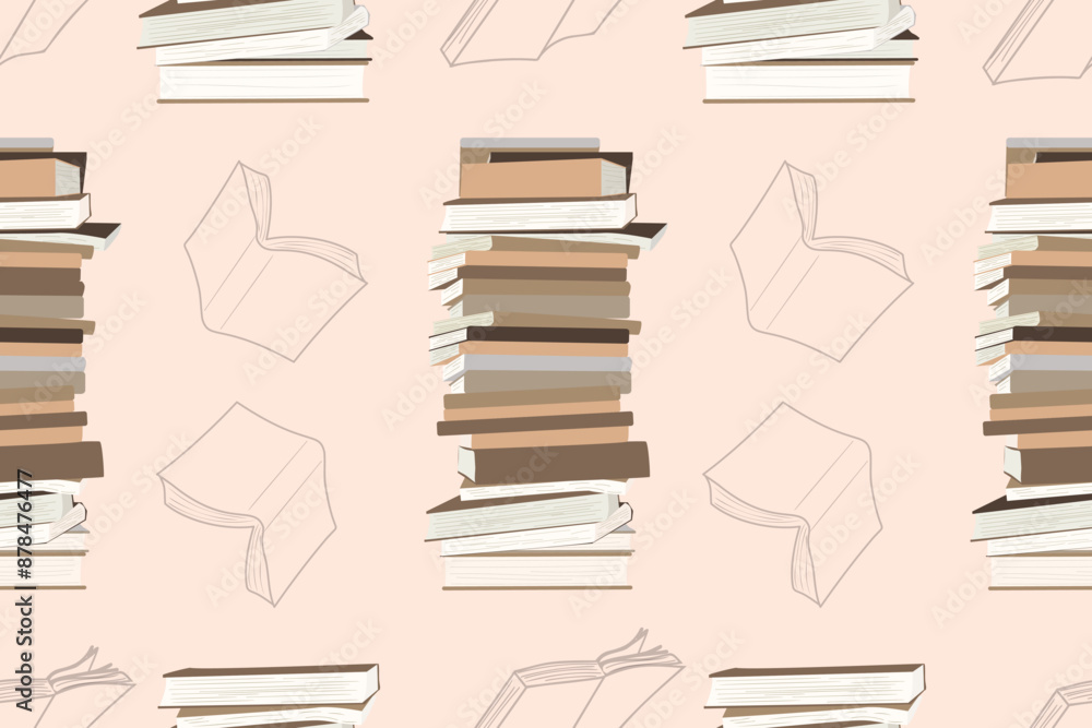 Seamless book stacks background. Hand drawn back to school knowledge ...