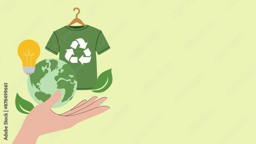 Video animation of hand holding green t-shirt, Reuse, Reduce, Recycle ...