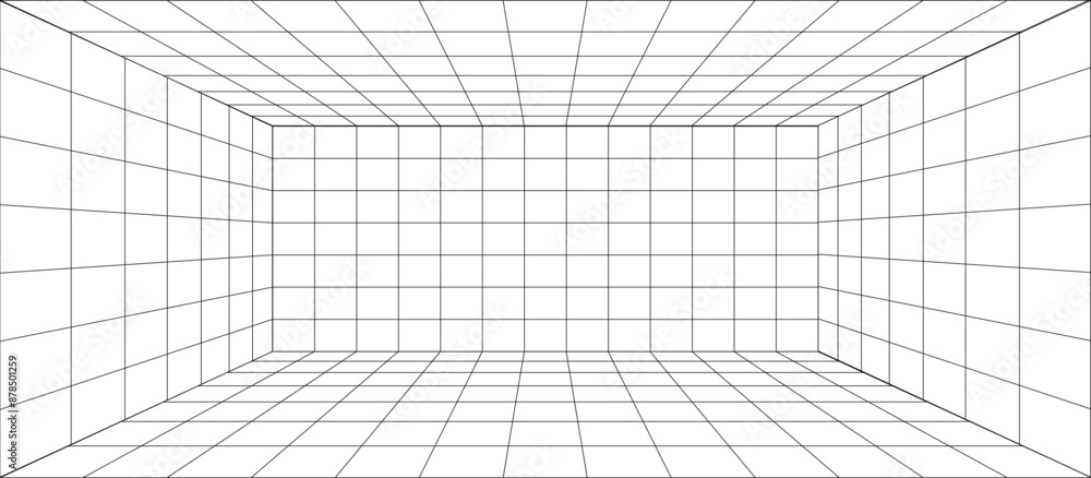 Abstract perspective grid line room background design. vector gradient ...
