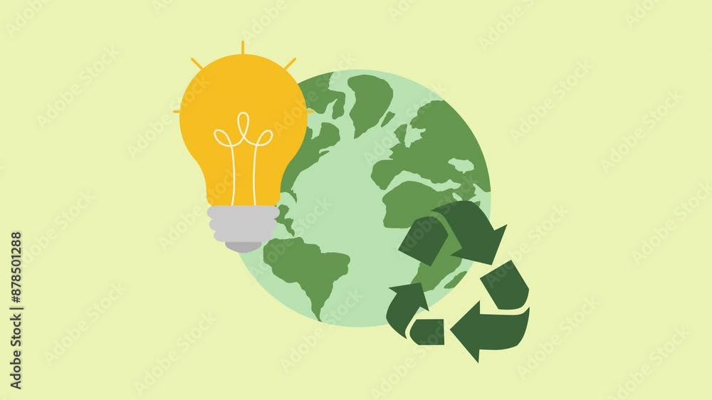 Video animation of Earth globe, light bulb, Reduce, reuse, recycle ...