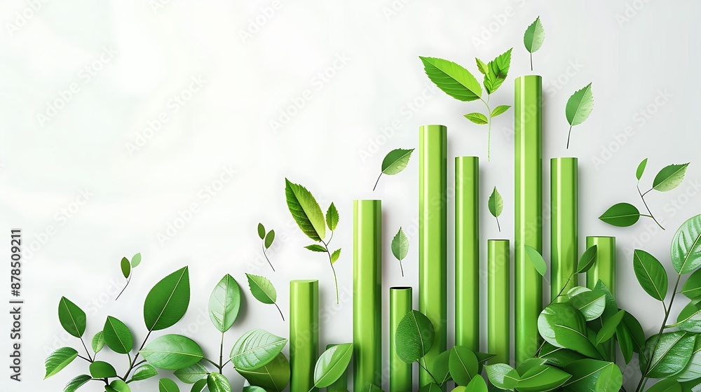 Marketing graph with eco-friendly theme, green bars and leaves ...