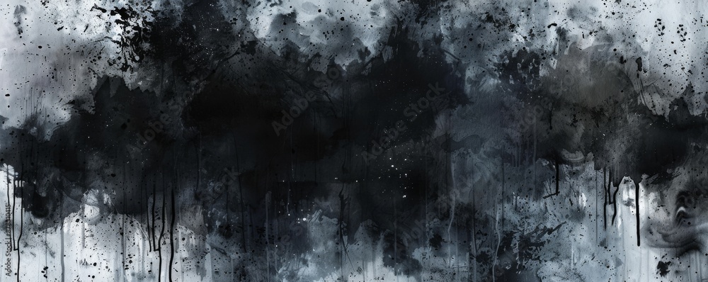 Dark moody background with black ink dripping down a white surface ...