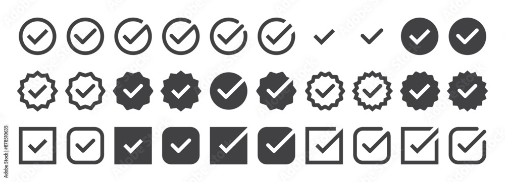 checkmark vector, checkmark icon set, approved symbol, checked checkbox mark, checkmark set ...