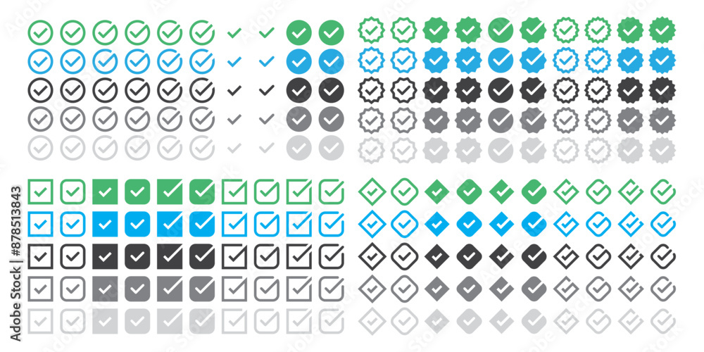 checkmark vector, checkmark icon set, approved symbol, checked checkbox mark, checkmark set ...