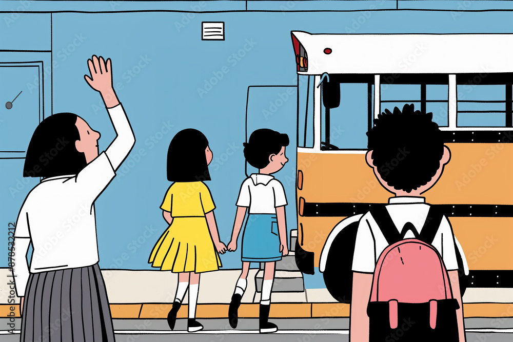 School Bus Drop-Off Illustration With Students. Generative AI Stock ...