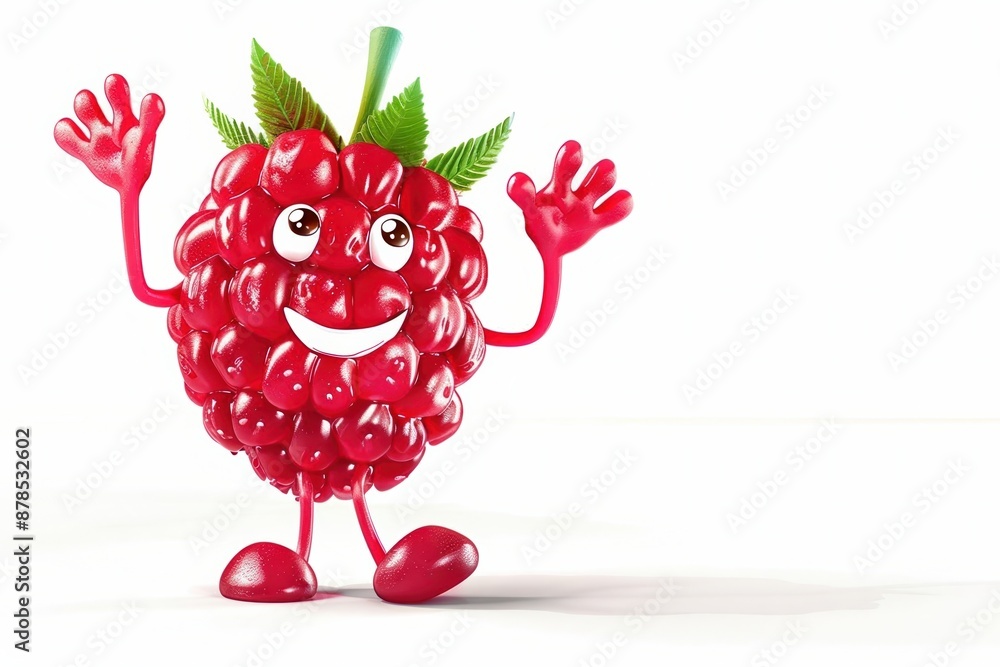 Joyful raspberry waving, 2D animation, white background, red color ...