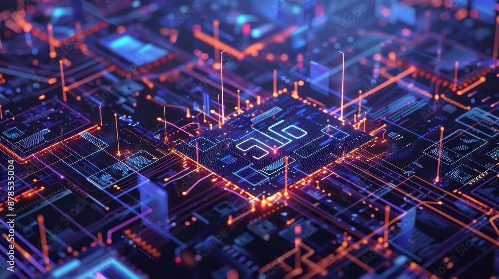 A 5G network infrastructure with antennas and signal towers, surrounded ...