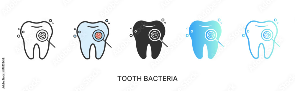 Vector tooth bacteria icon, cleaning treatment of teeth icon in solid ...