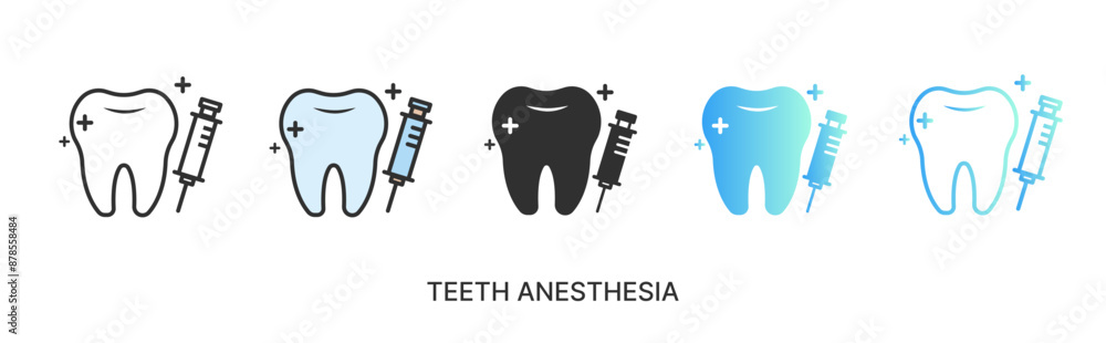 Vector teeth anesthesia icon, teeth anesthesia syringe icon in solid, gradient and line styles ...