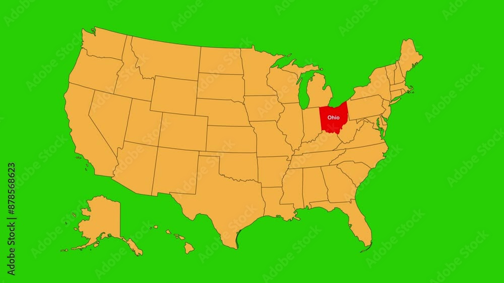 Ohio map animated video. Map Highlighted on the USA map with animation ...