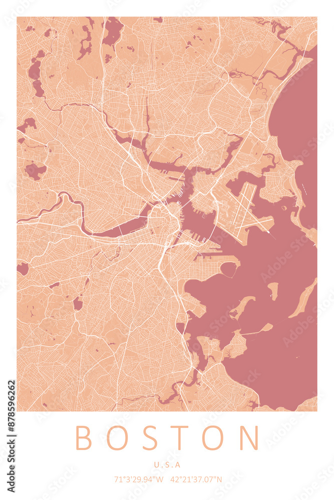 Vector poster map city Boston. Detailed city map, 2024 new, map Boston ...