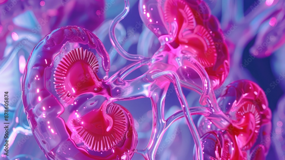 Detailed human kidney anatomy illustration on a blue background,a close ...